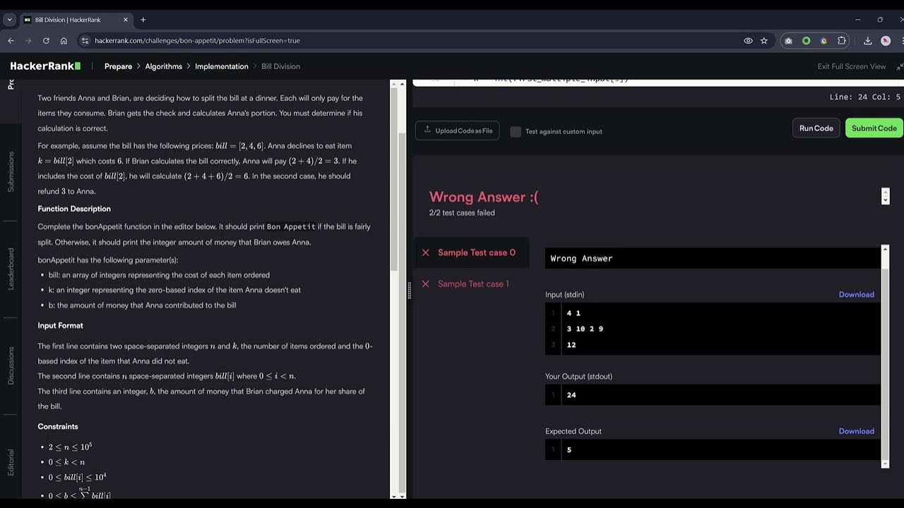 Hackerrank Problem: Bill Division - YouTube