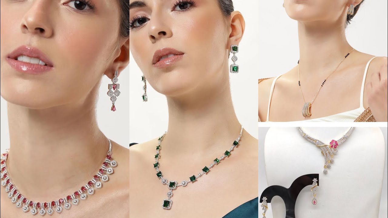 New Diamond 💎 Necklace, Designer American Diamond Necklace Sets - YouTube