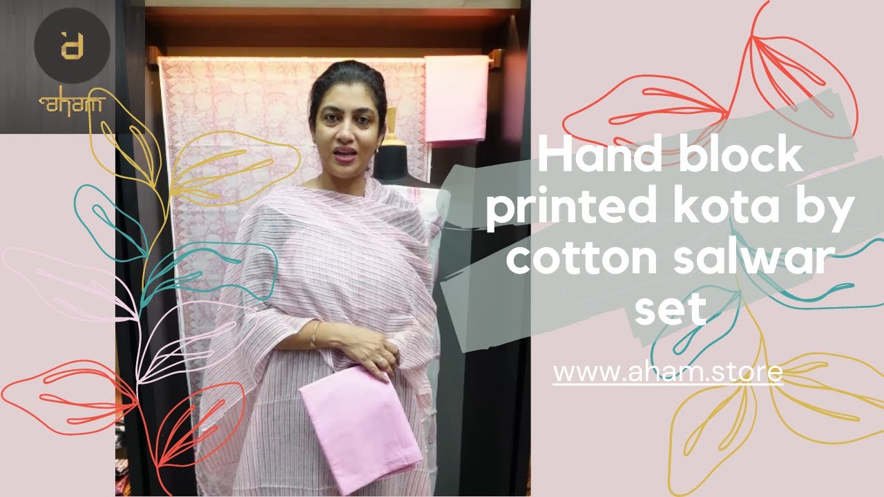 Hand block printed kota by cotton salwar set - YouTube