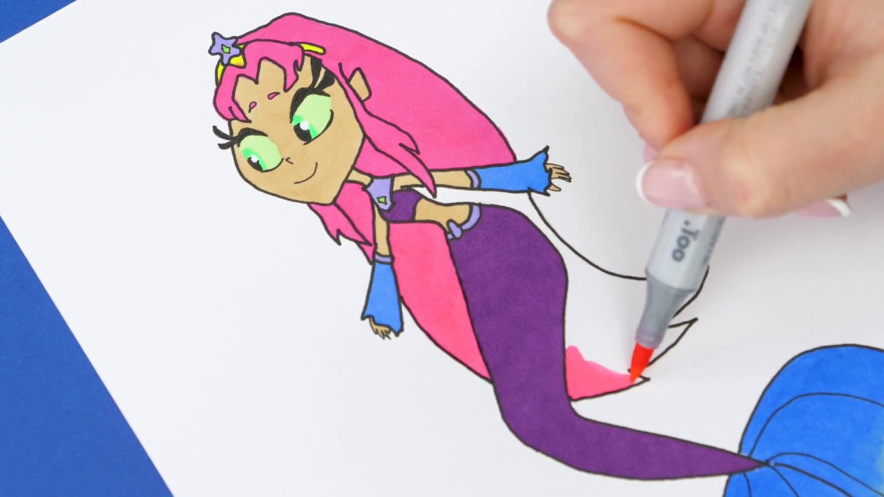 Starfire Mermaid Princess Drawing | Teen Titans Go Transformation - YouTube