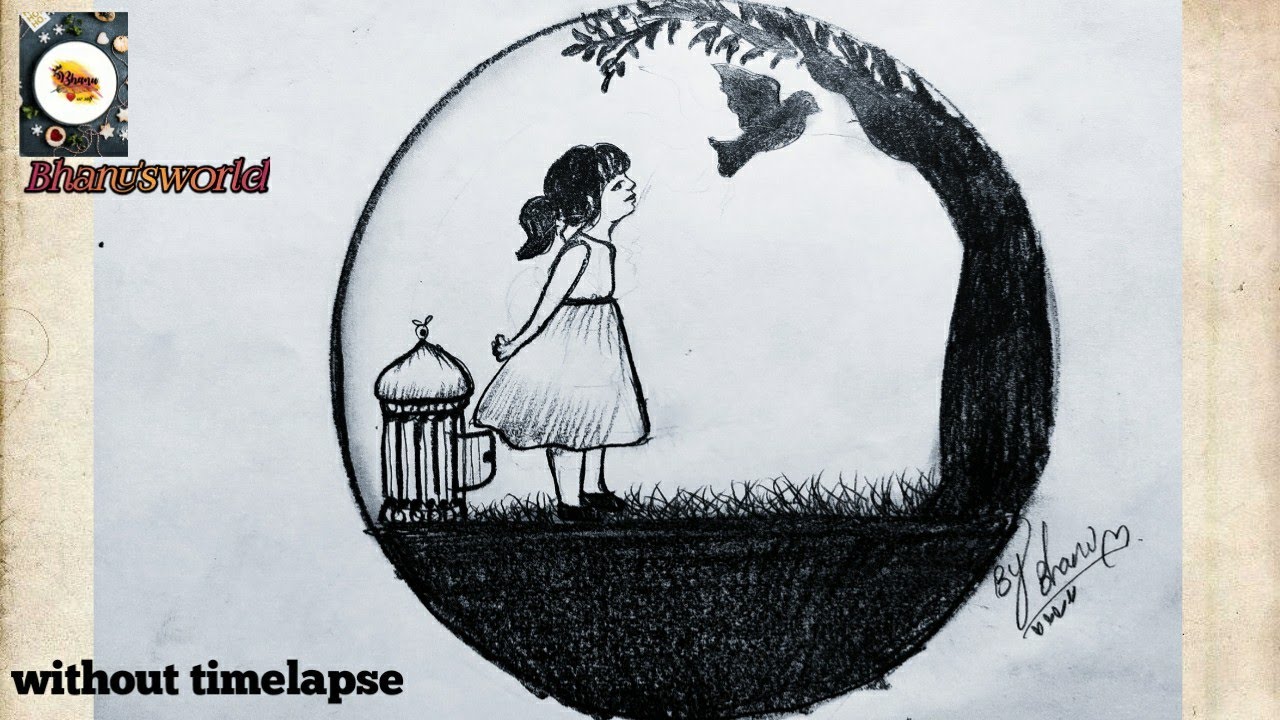 simple drawing//girl freedom pencil drawing//#pencildrawing# ...