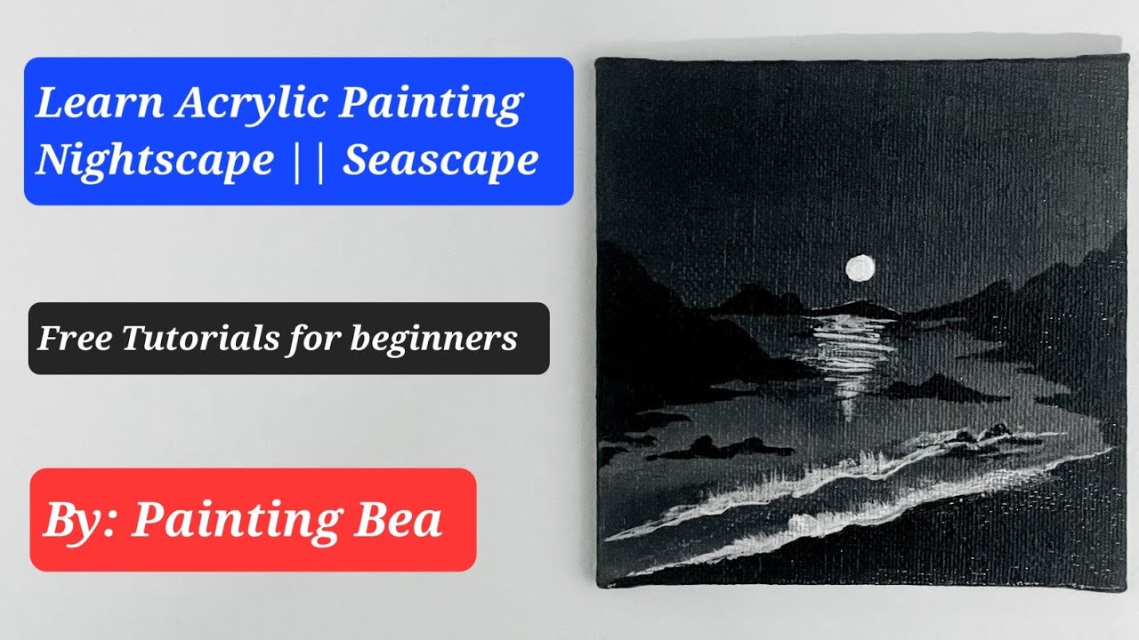 Acrylic Painting Tutorials for beginners || Seascape || Nightscape || Painting Bea - YouTube