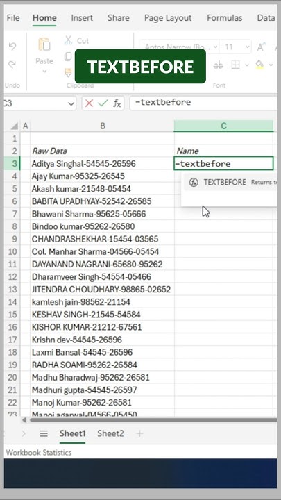 Textbefore Function in Excel #excelshorts #ytshorts #Shorts - YouTube