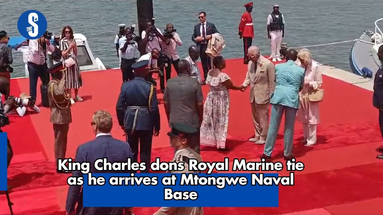 King Charles dons Royal Marine tie as he arrives at Mtongwe Naval Base ...