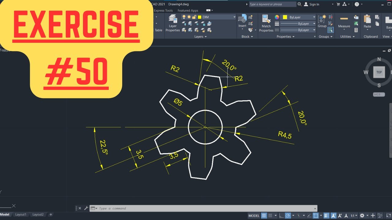 AutoCAD 2D Basic Drawing and Drafting Practice for Beginners #50 - YouTube