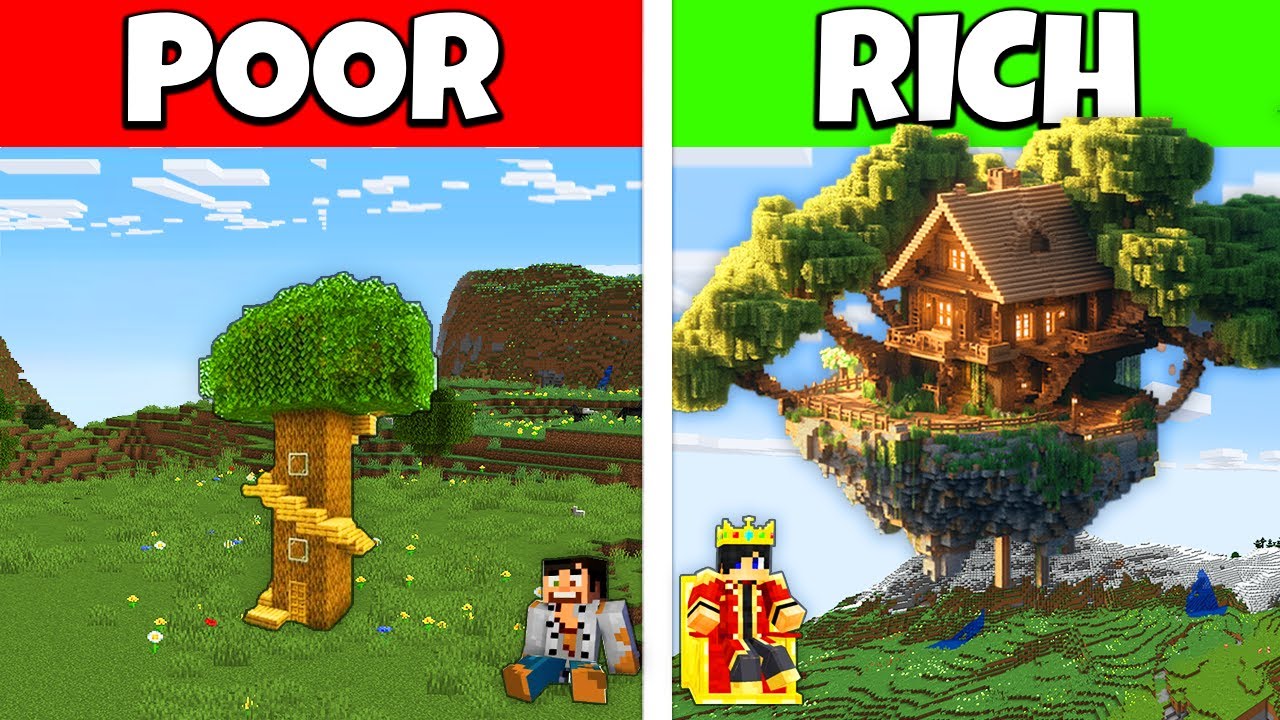 POOR vs RICH - Tree House Build Battle Challenge - Minecraft Animation ...