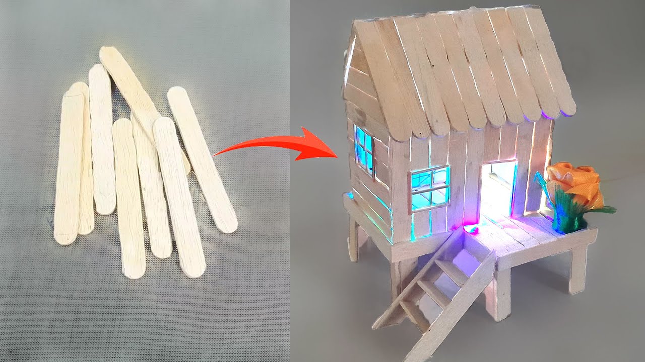 Making a small but beautiful ice cream stick house - complete tutorial ...