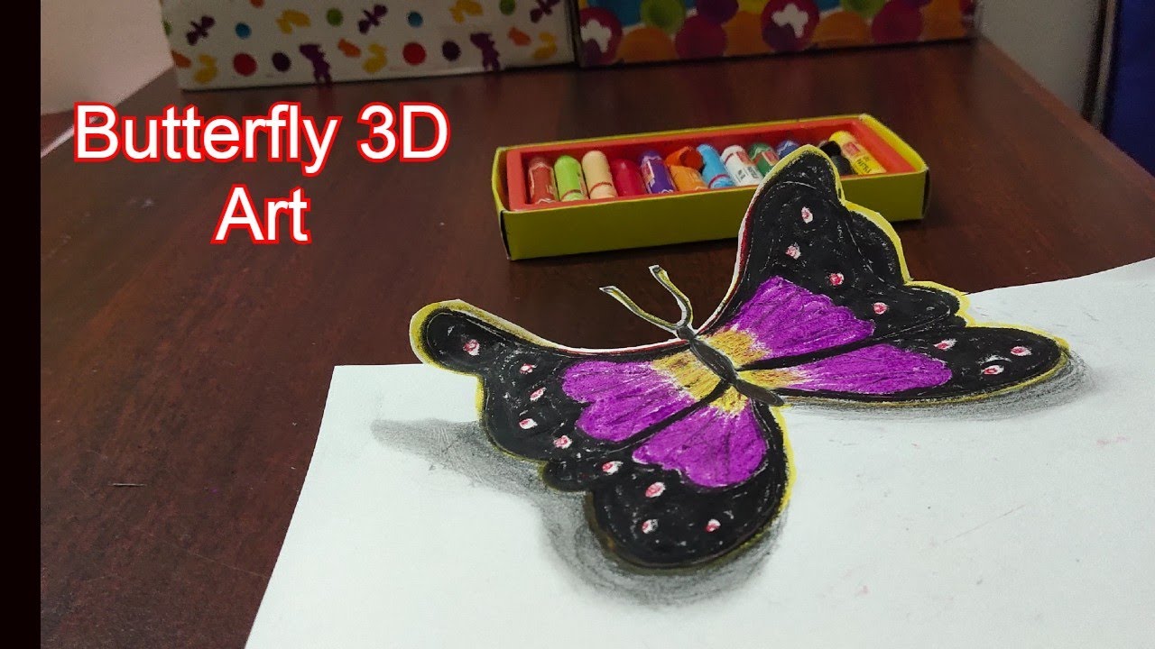 Butterfly 🦋3D Art/ Butterfly 3D drawing//How to draw a realistic ...