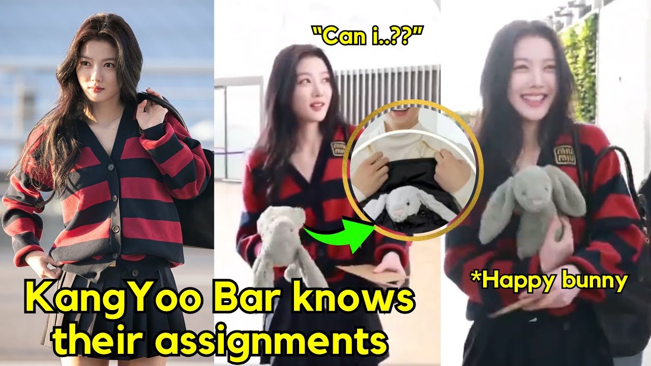 At first Yoojung was hesitant to receive a bunny doll at the airport 😭 ...