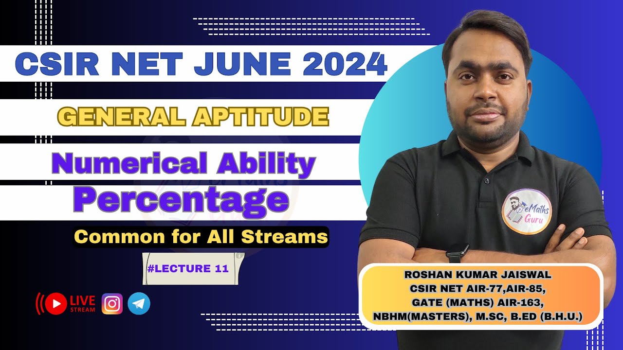GENERAL APTITUDE | NUMERICAL ABILITY | PERCENTAGE | LECTURE 11 - YouTube