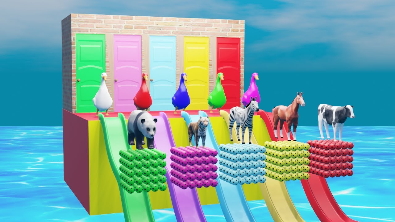 Animals playing and sliding with coloring. Dog. Horse. Gorilla. Zebra ...