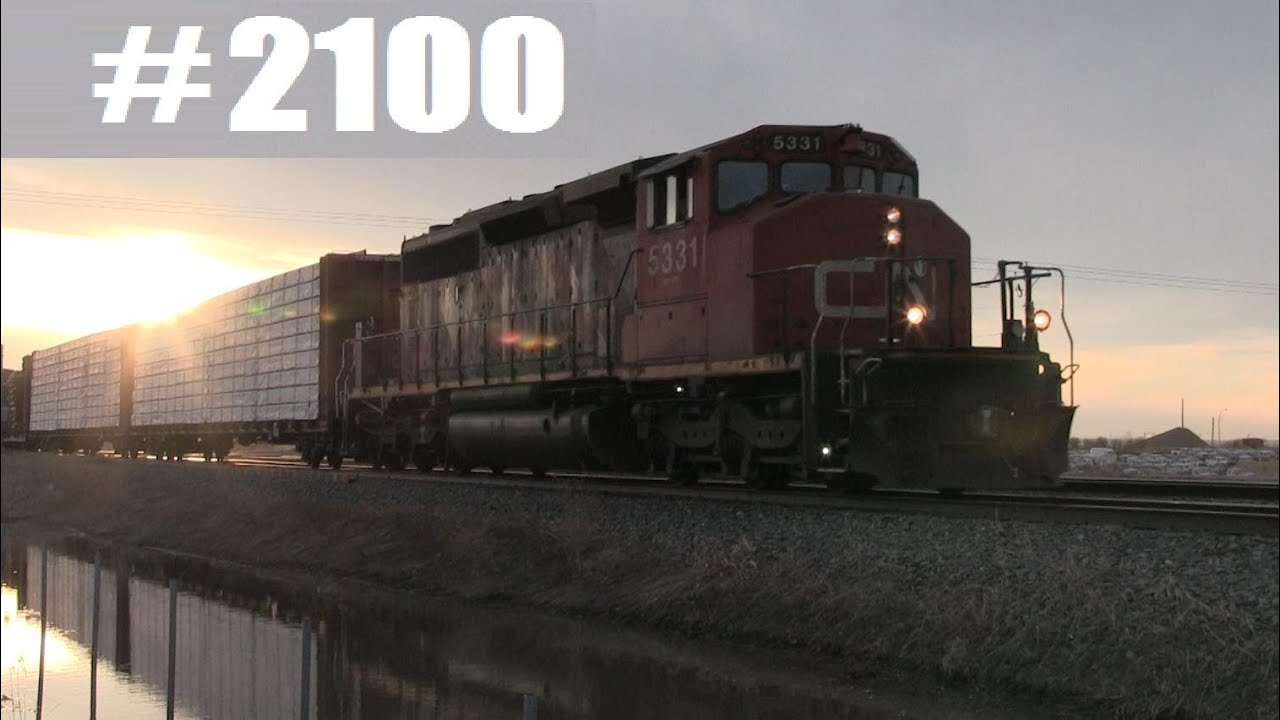 CN Train Spotting HD: **Video 2100** | CN SD40-2W 5331 Leads CN 519 At ...