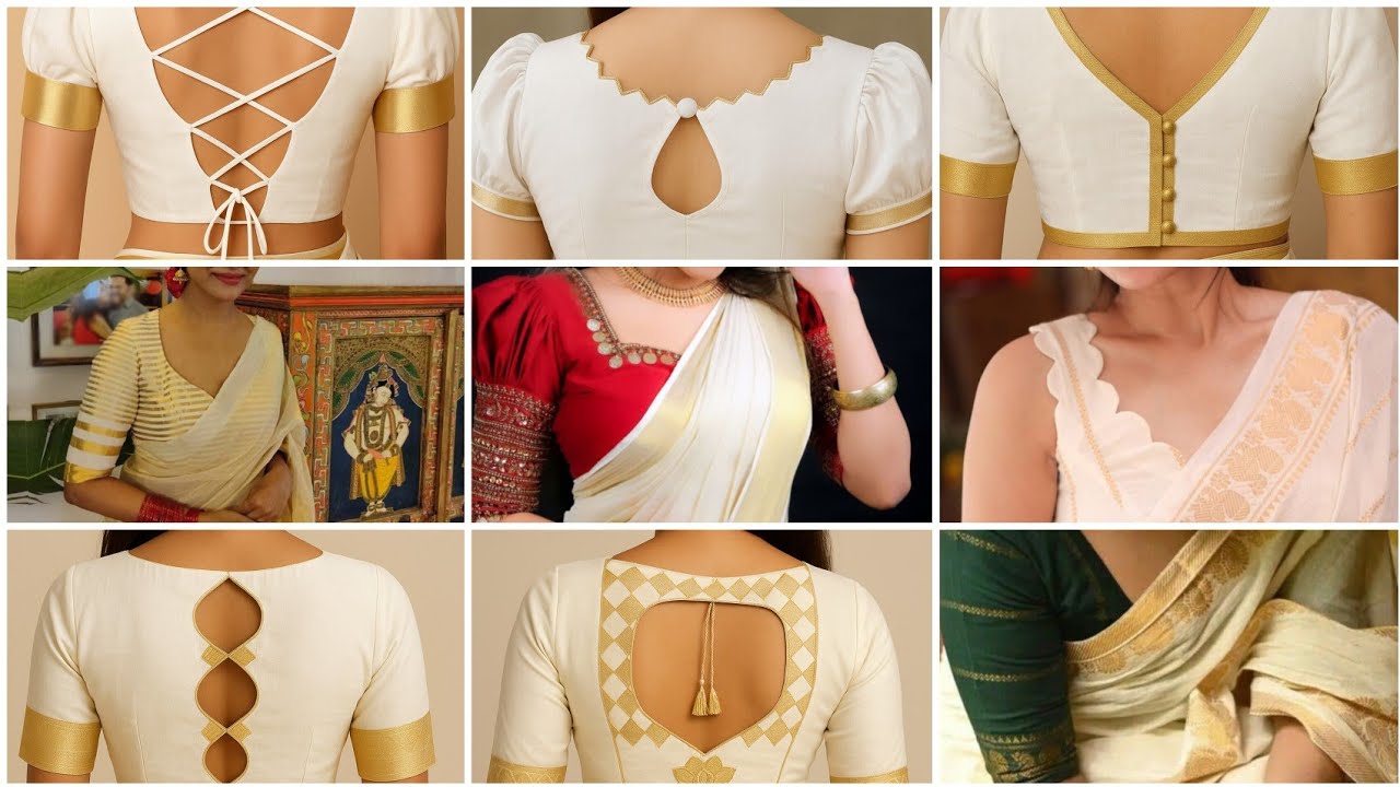 Kerala saree blouse designs || creative kasavu saree blouses - YouTube