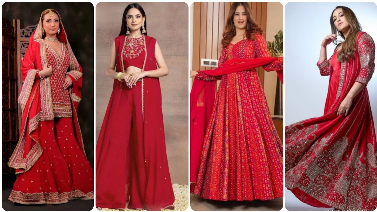 Trending Red Colour Anarkali Frock suit/Sharara dress/Sharag/skirt ...