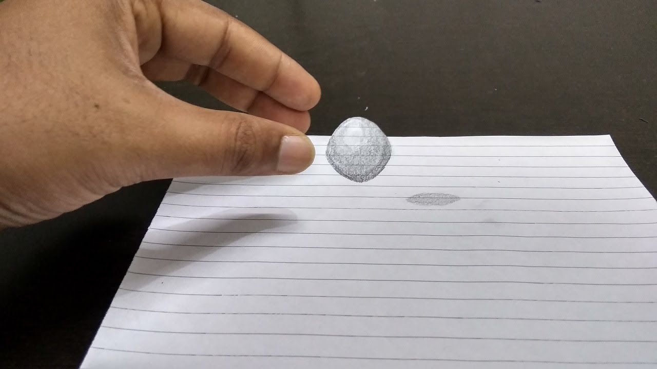 How to draw a 3D Floating METAL BALL on line paper || 3D SIMPLE SKETCH ...