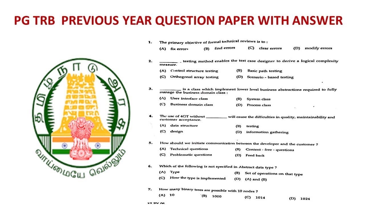 PG TRB Previous year question paper with an answer - YouTube