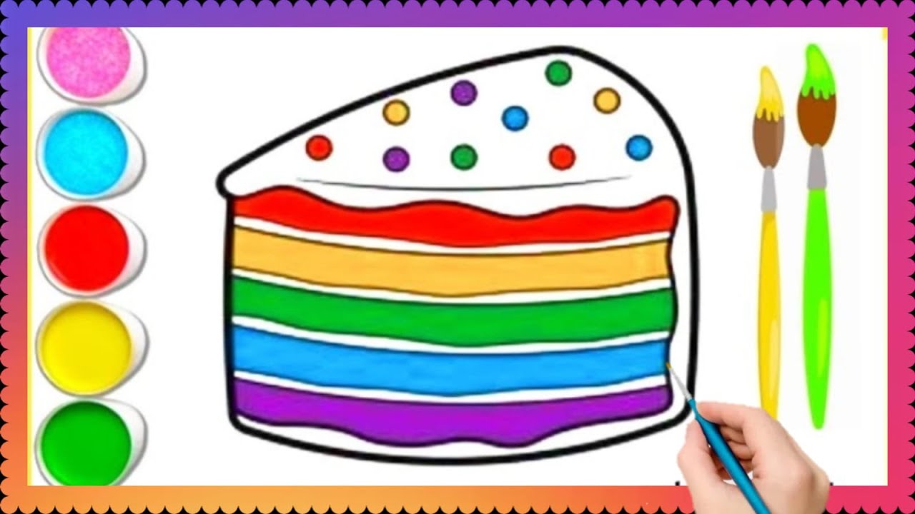SLICE OF CAKE DRAWING|CAKE DRAWING EASY Rainbow Cake| Colourful Banties ...