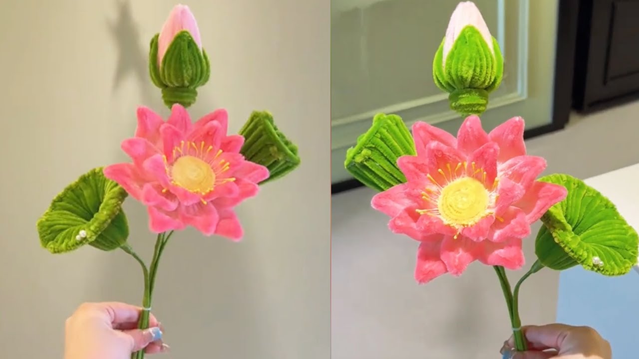 Handmade diy pipe cleaner Lotus flowers 💕 DIY Pipe Cleaner Crafts Pipe ...