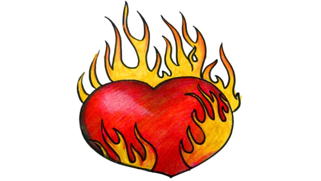 How To Draw Flaming Heart - YouTube