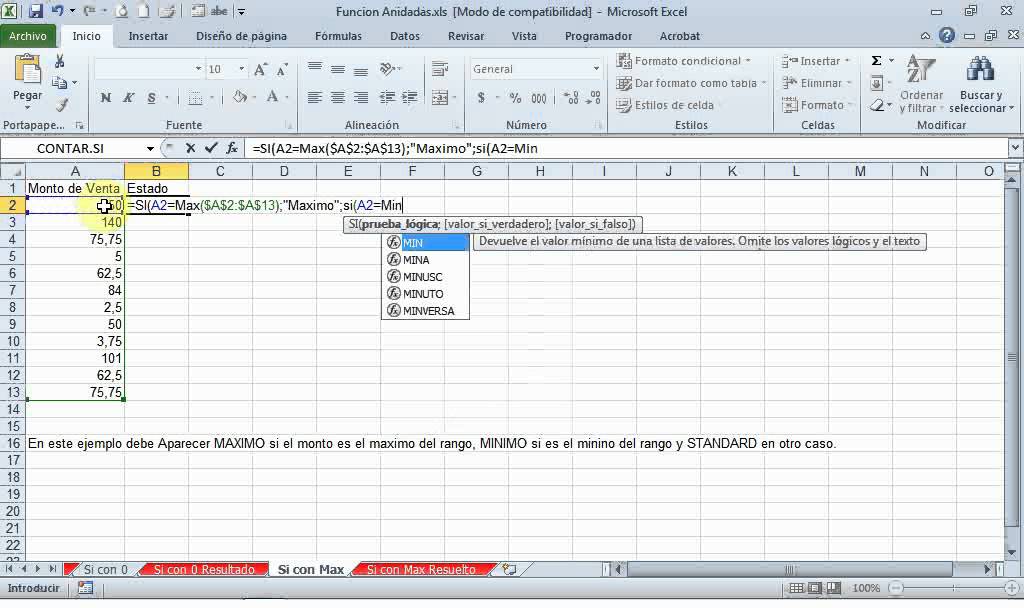 4 Funcion si con Max y min - YouTube