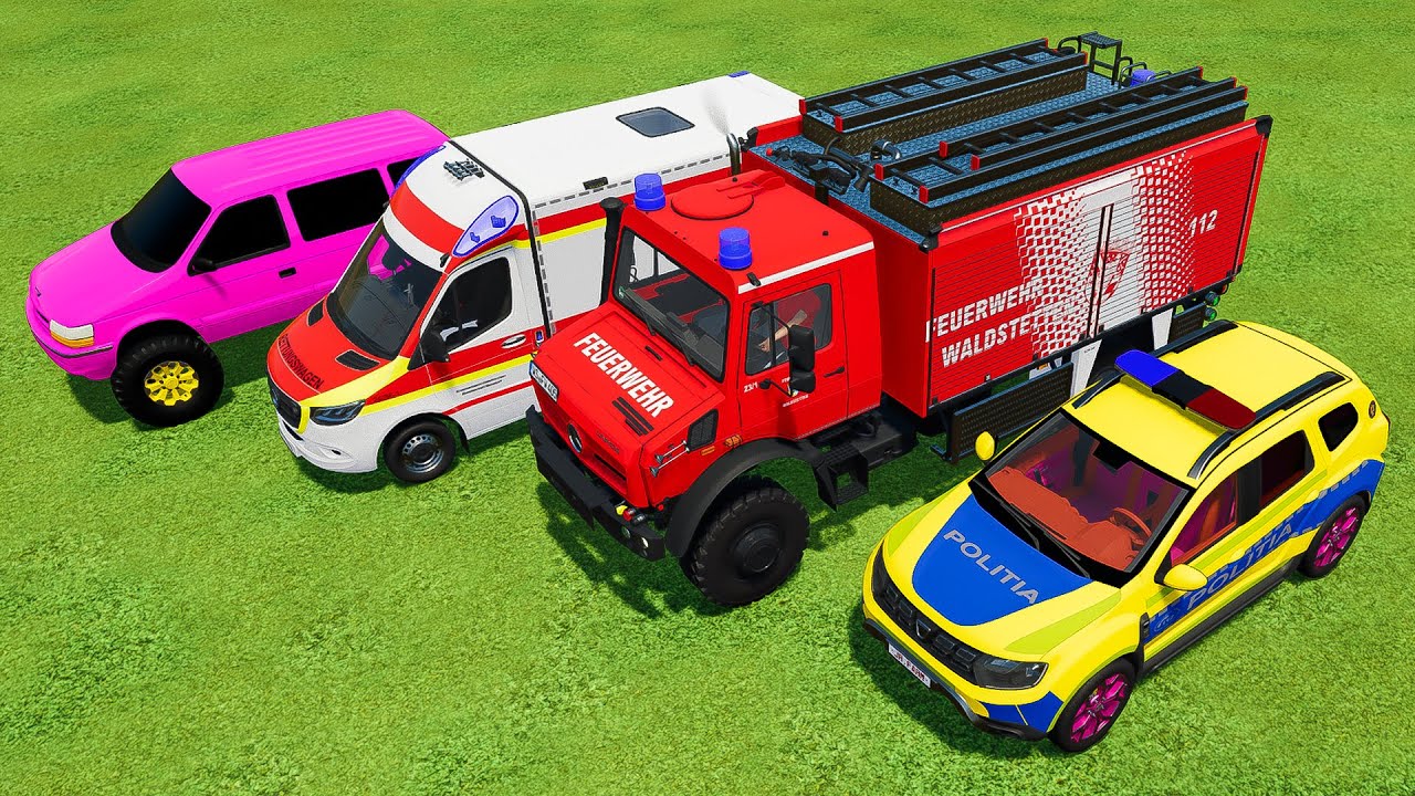 TRANSPORTING POLICE CAR , FIRE DEPARTMENT , AMBULANCE , CARAVAN WITH ...