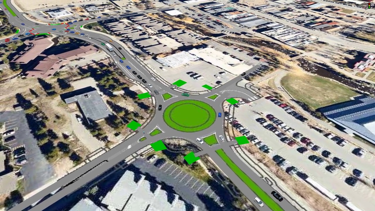 Roundabout Corridor, with signals and mid-block pedestrain crosswalks ...
