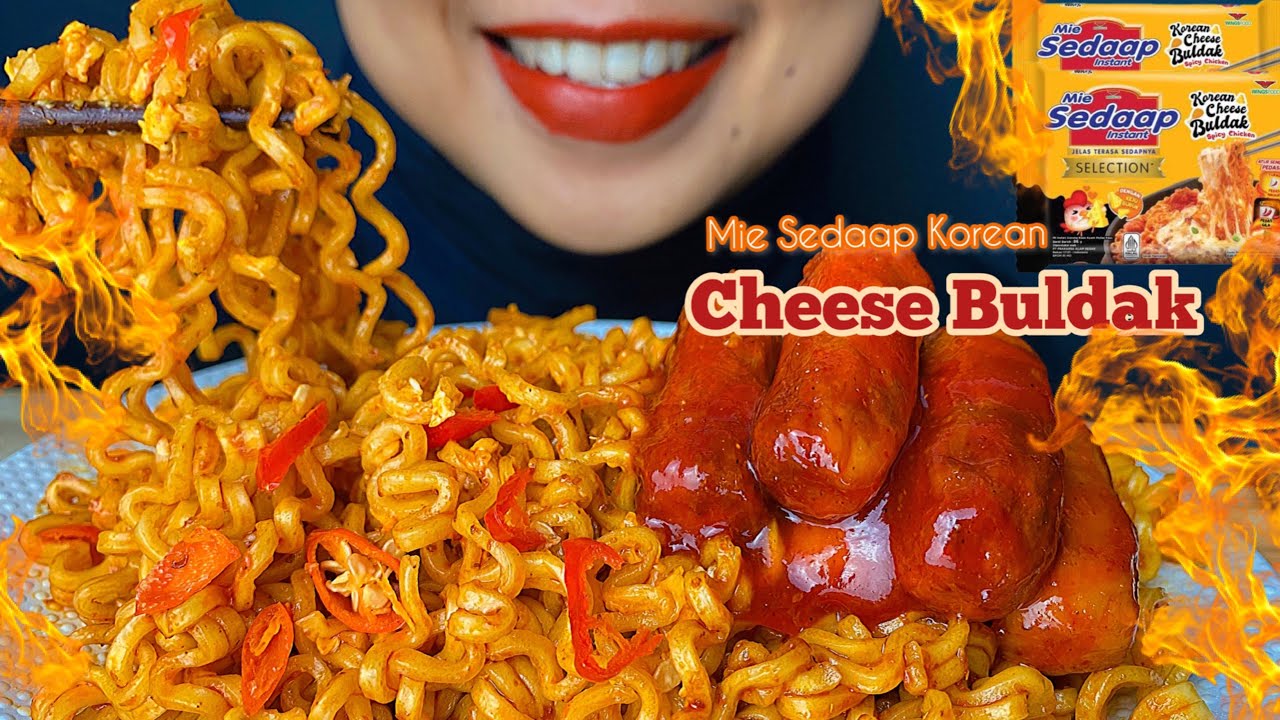 ASMR🍝🇰🇷 MIE SEDAAP KOREAN CHEESE BULDAK & SOSIS PEDAS KOREA🌭🌶| CHEESE ...