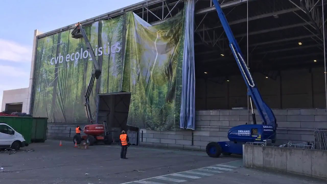 500m2 mesh doek voor CVB Ecologistics - YouTube