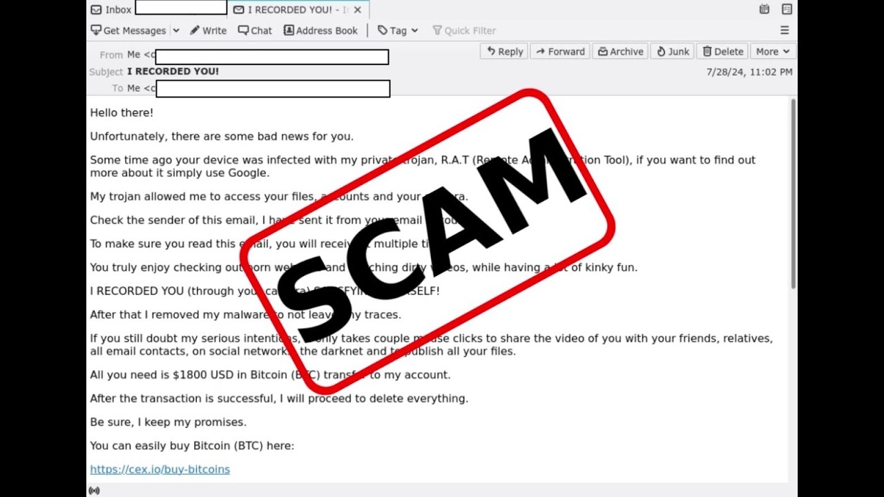 'I RECORDED YOU' Email Sextortion Scam - YouTube