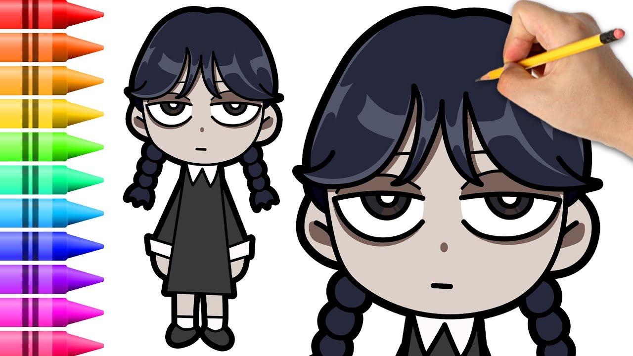 How to Draw Wednesday Addams Chibi - Vẽ Wednesday Addams đơn giản - YouTube