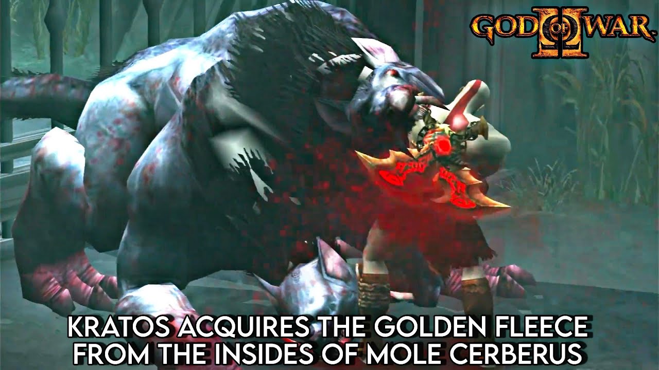 KRATOS ACQUIRES THE GOLDEN FLEECE FROM THE INSIDES OF MOLE CERBERUS ...