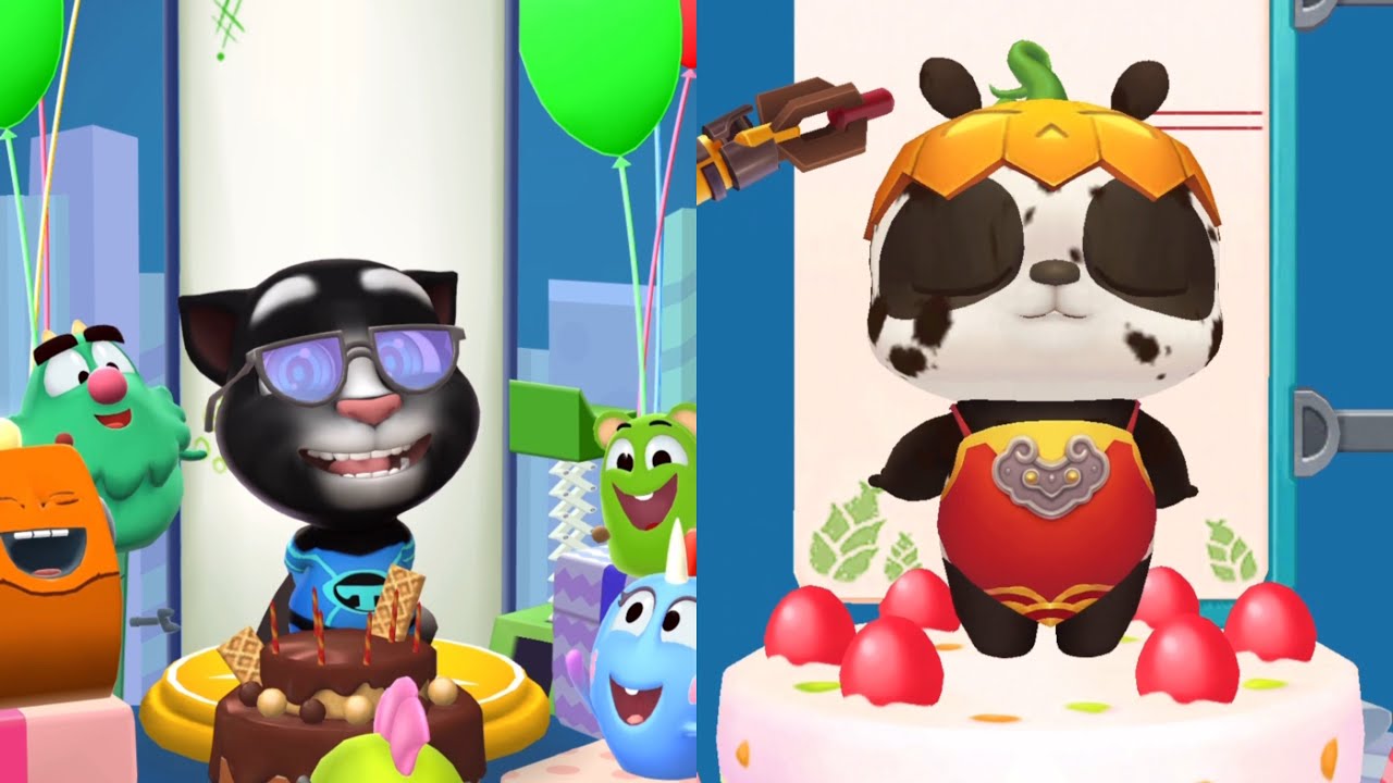 My talking tom 2 Birthday Vs My talking panda birthday | tom level 30 ...