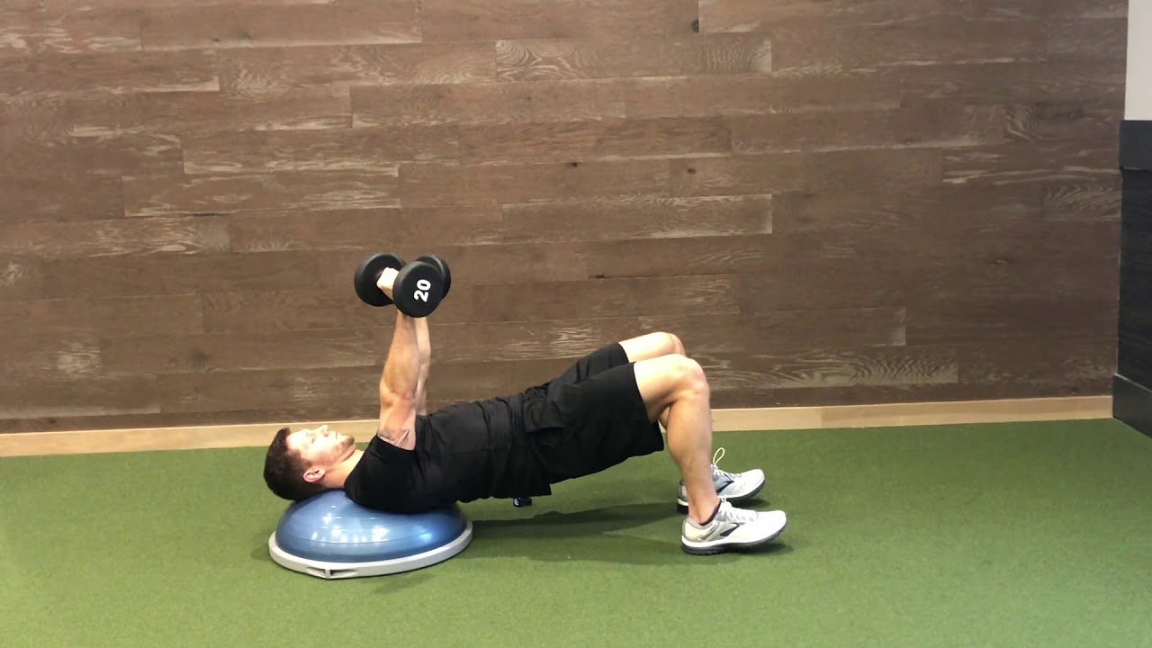 BOSU Alternating Dumbbell Chest Press with Bridge Hold - YouTube