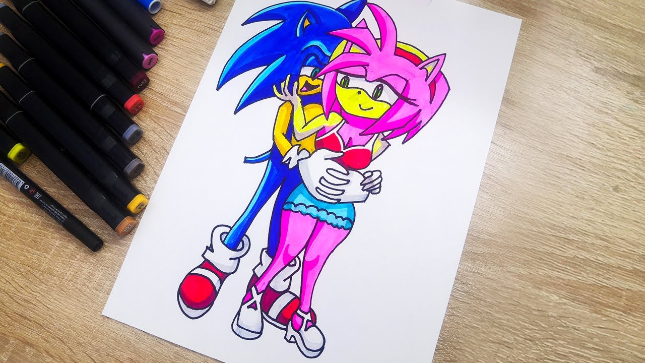 Draw Sonic and Amy Rose step by step easy / Sonic Kawaii with Sonic The ...