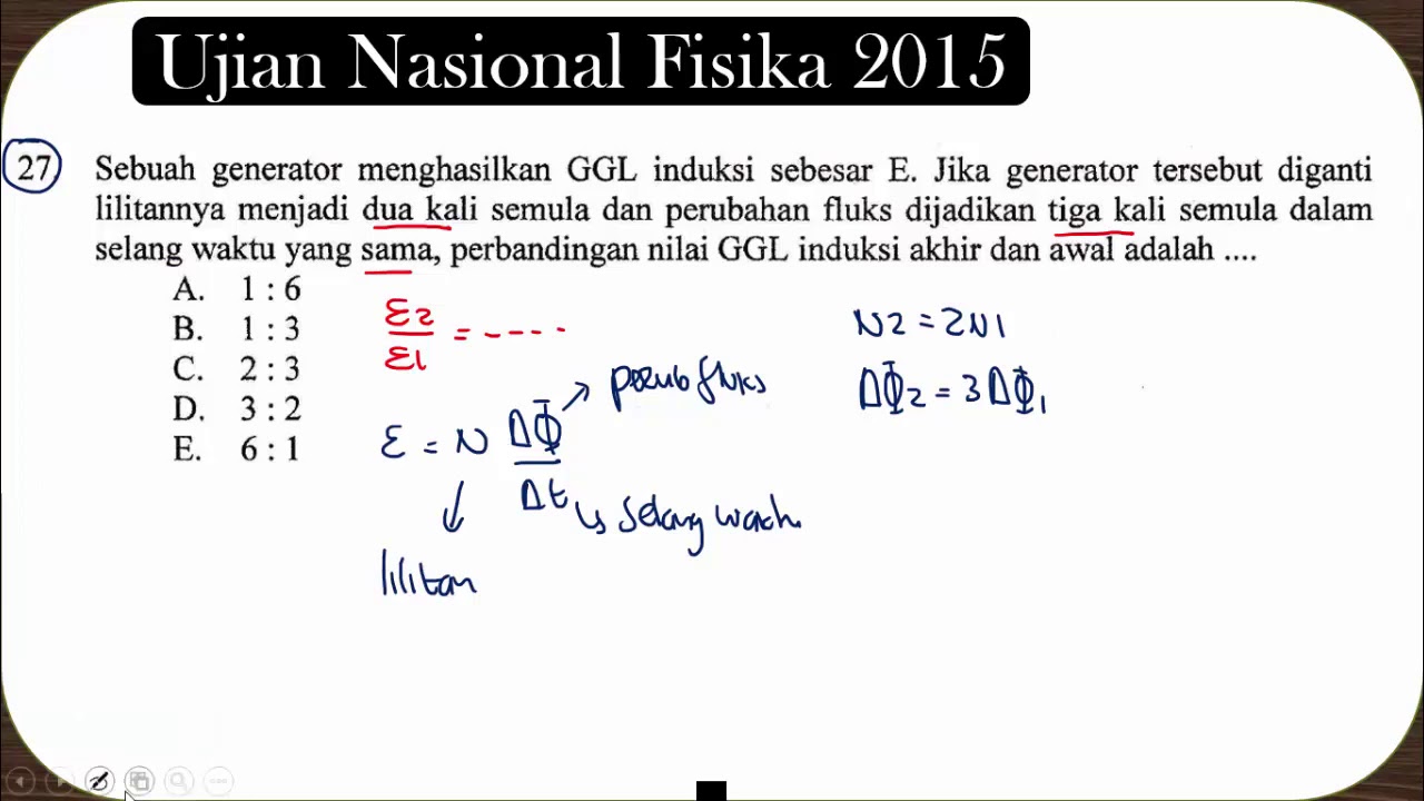 GGL INDUKSI GENERATOR - HUKUM FARADAY Fisika SMA | Soal No 27 UN 2015 ...