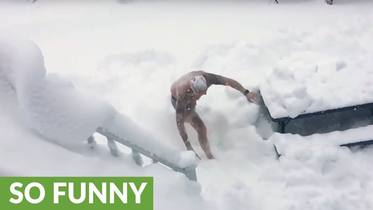 Record snowfall leads to epic slow motion snow dive - YouTube