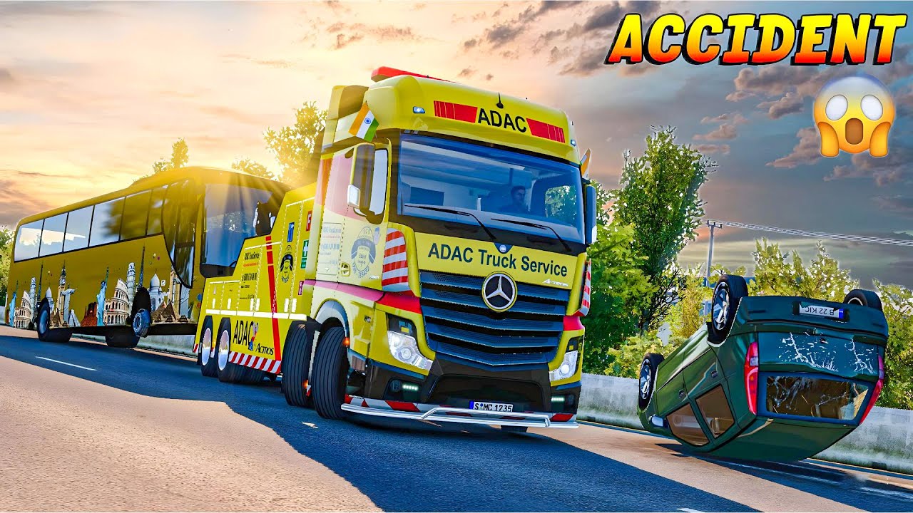 Mercedes Towing Truck Rescue Bus from Accident in Euro Truck Simulator 2 : ETS2 - YouTube