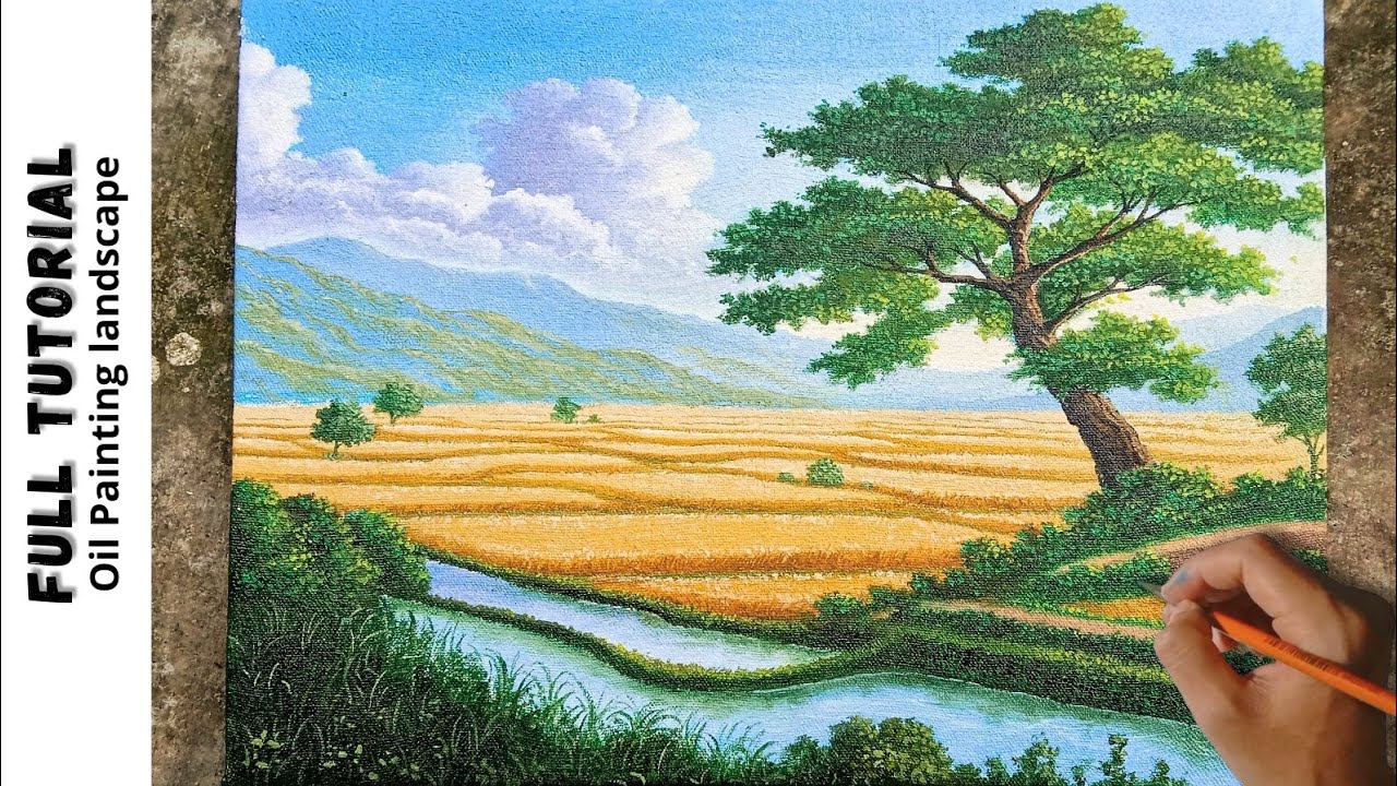 Oil Painting Tutorial Landscape | Painting Of Yellow Rice Fields - YouTube