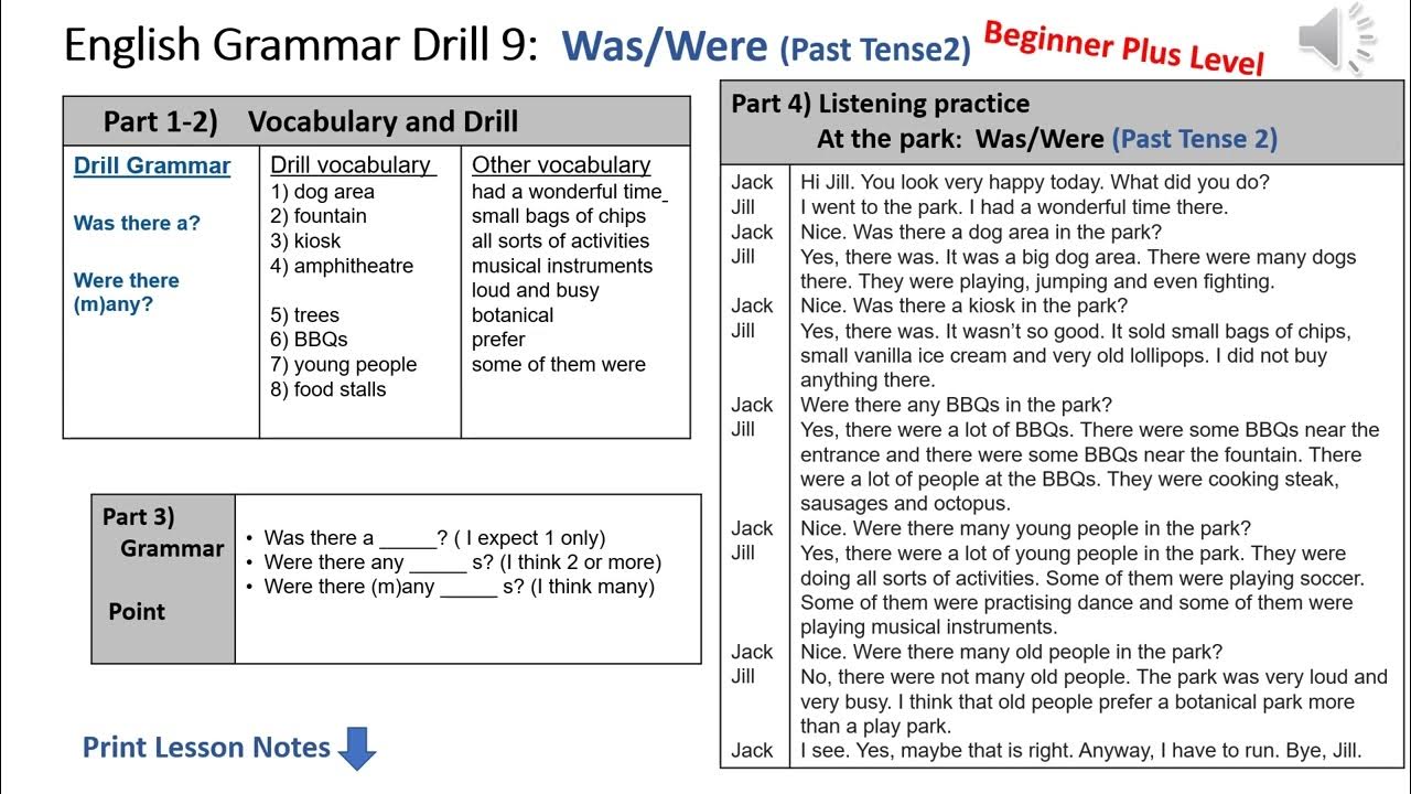 Grammar Drill: Post-Beginner-Level: Lesson 9) Was/Were (past tense ...