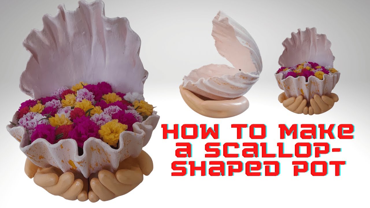 Make a flower pot in the shape of a scallop || Plant pots from fabric ...