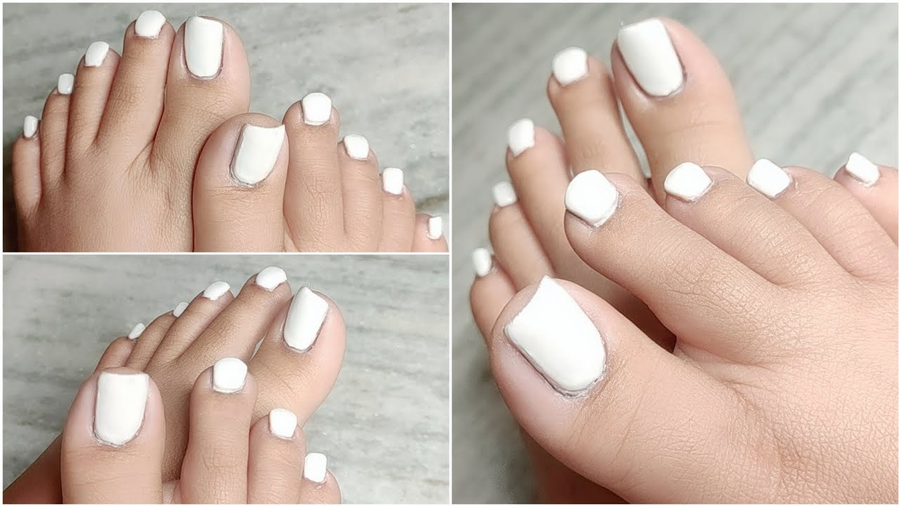 Painted my foot nails white || White Nail lacquer swatch || Pedicure ...