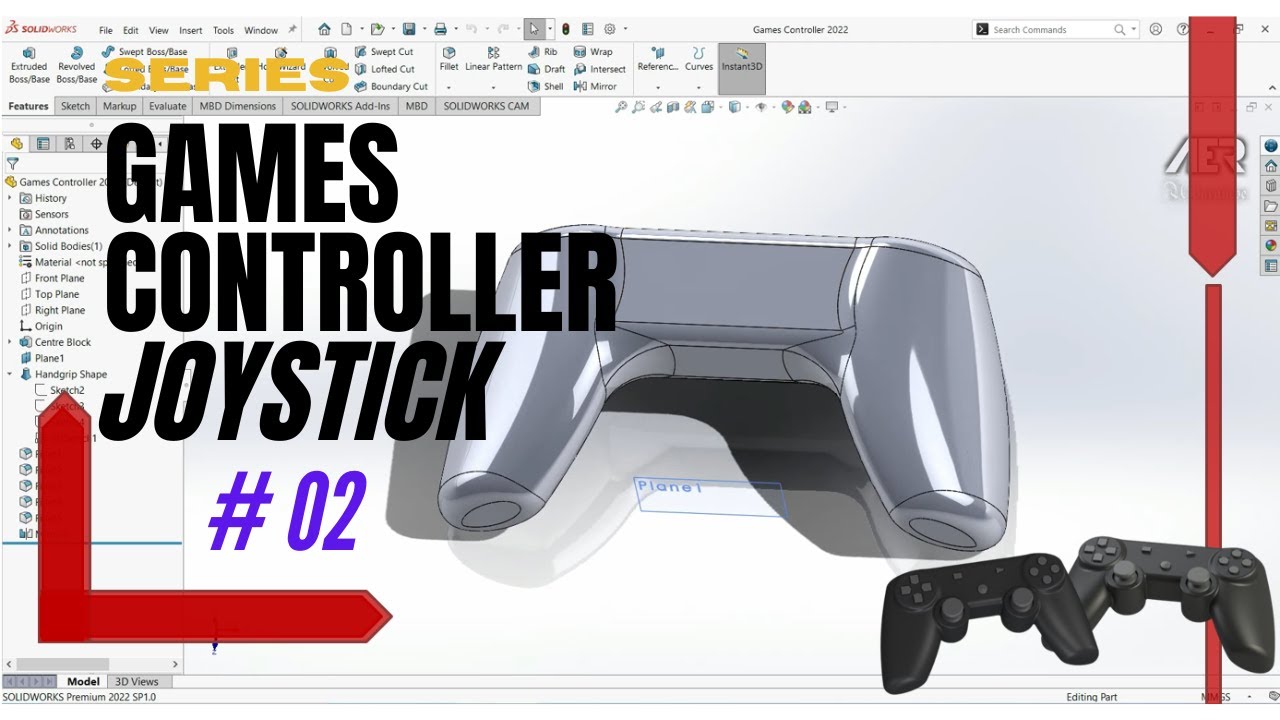 Tutorial Solidworks pemula Joystick 3d model Kurva Pandu (Guide Curves ...