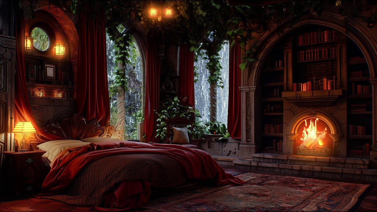 Cozy Castle Ambience for Sleeping with Rain, Thunder and Fireplace ...
