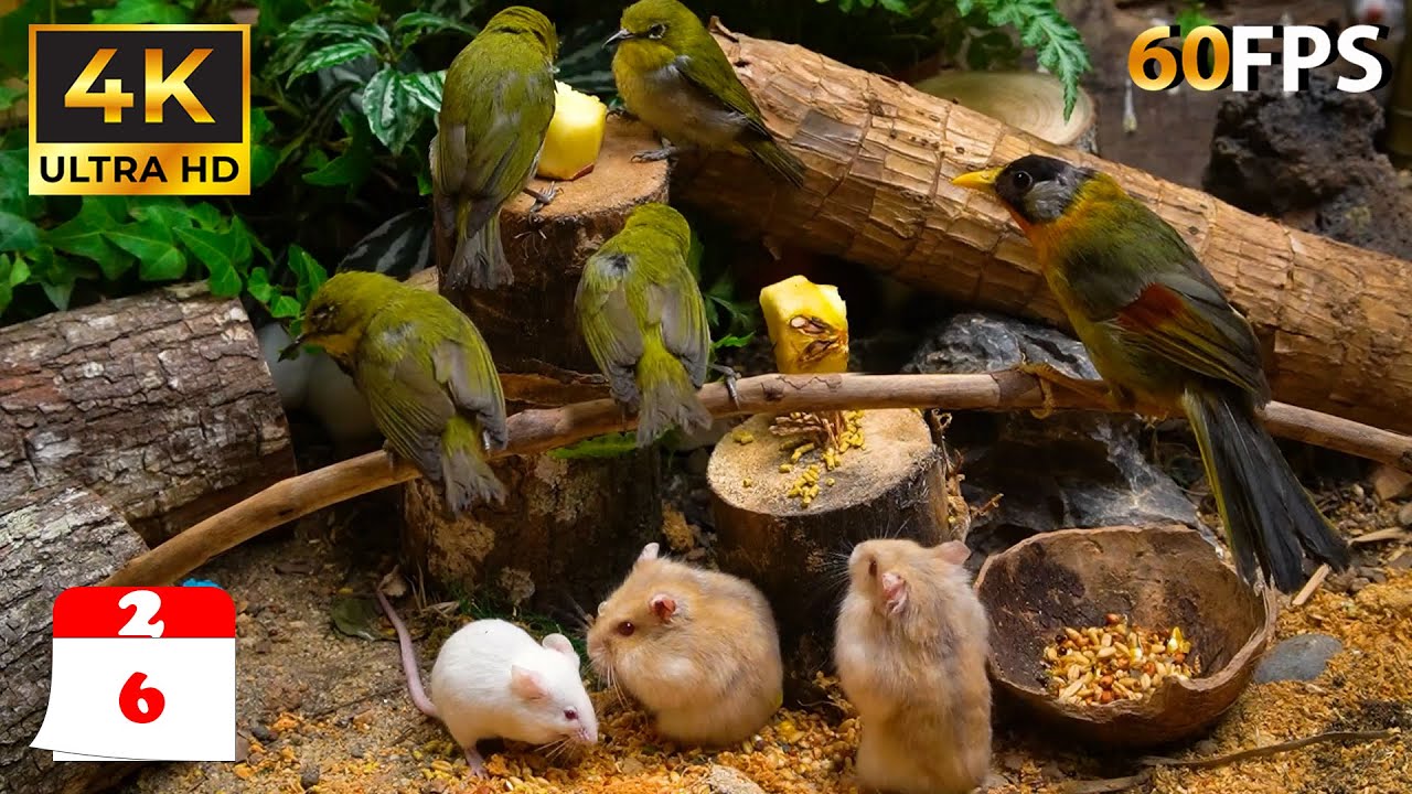 Cat TV for Cats to Watch 😻 Tiny Mice and Joyful Birds in a Lively ...