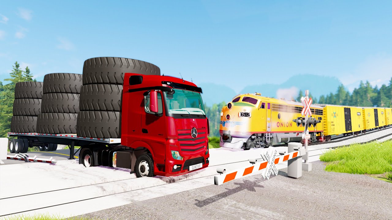 Railway Сrossing Train Сrashes #20 - Beamng drive - YouTube