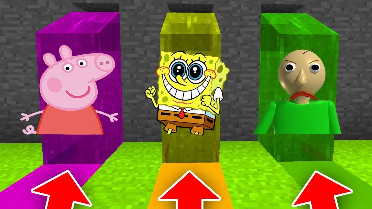 MCPE : DO NOT CHOOSE THE WRONG WATERFALL (Peppa Pig, Spongebob & Baldi ...