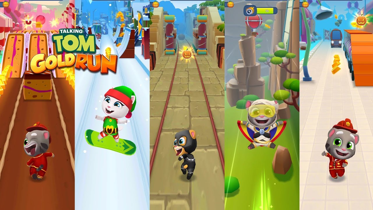 Talking Tom Gold Run Candyland vs Snowboard vs Lost City vs Flying vs ...