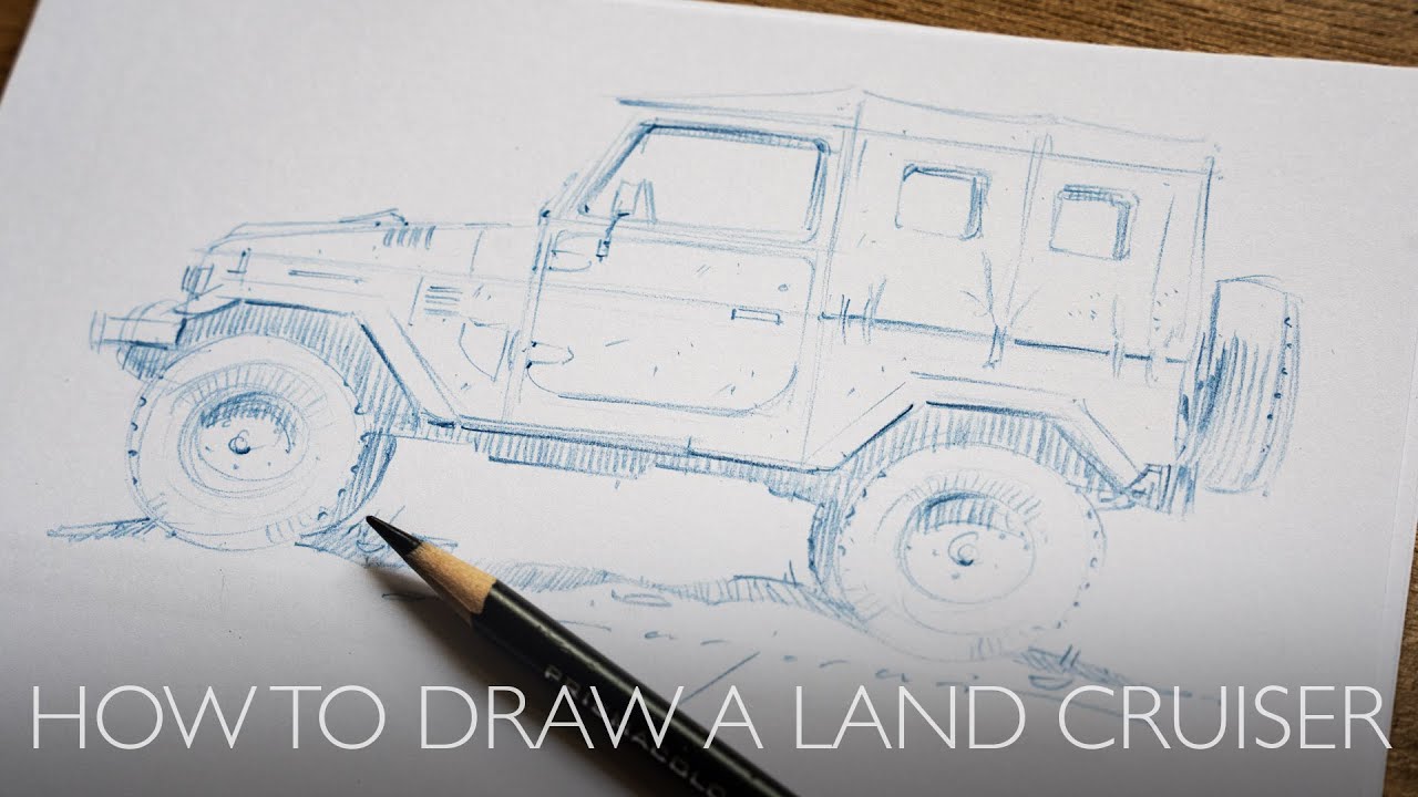 How to draw a classic Toyota Land Cruiser - easy to follow steps! - YouTube