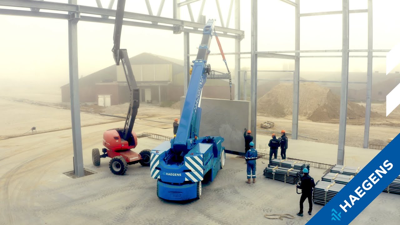 Betonelementen plaatsen in nieuwbouw hal voor Peters Bouw en Onderhoud ...