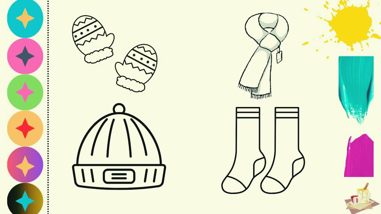 How to draw winter season clothes | How to draw mittens , Scarf , cap ...